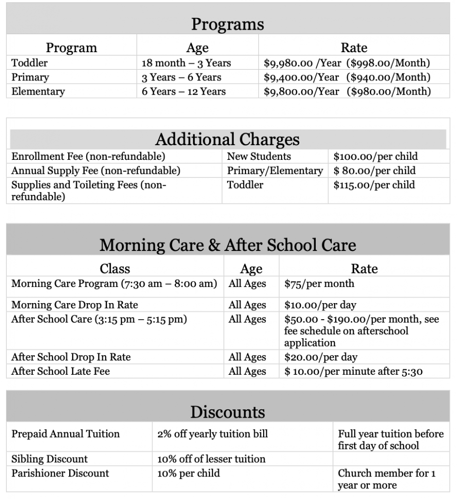 Current Tuition - St. Pauls Episcopal Montessori School